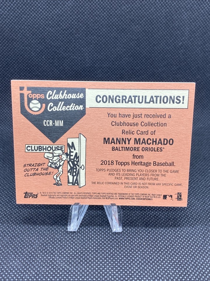 MANNY MACHADO 2018 Topps Heritage CLUBHOUSE Game Used Jersey Patch Card ...