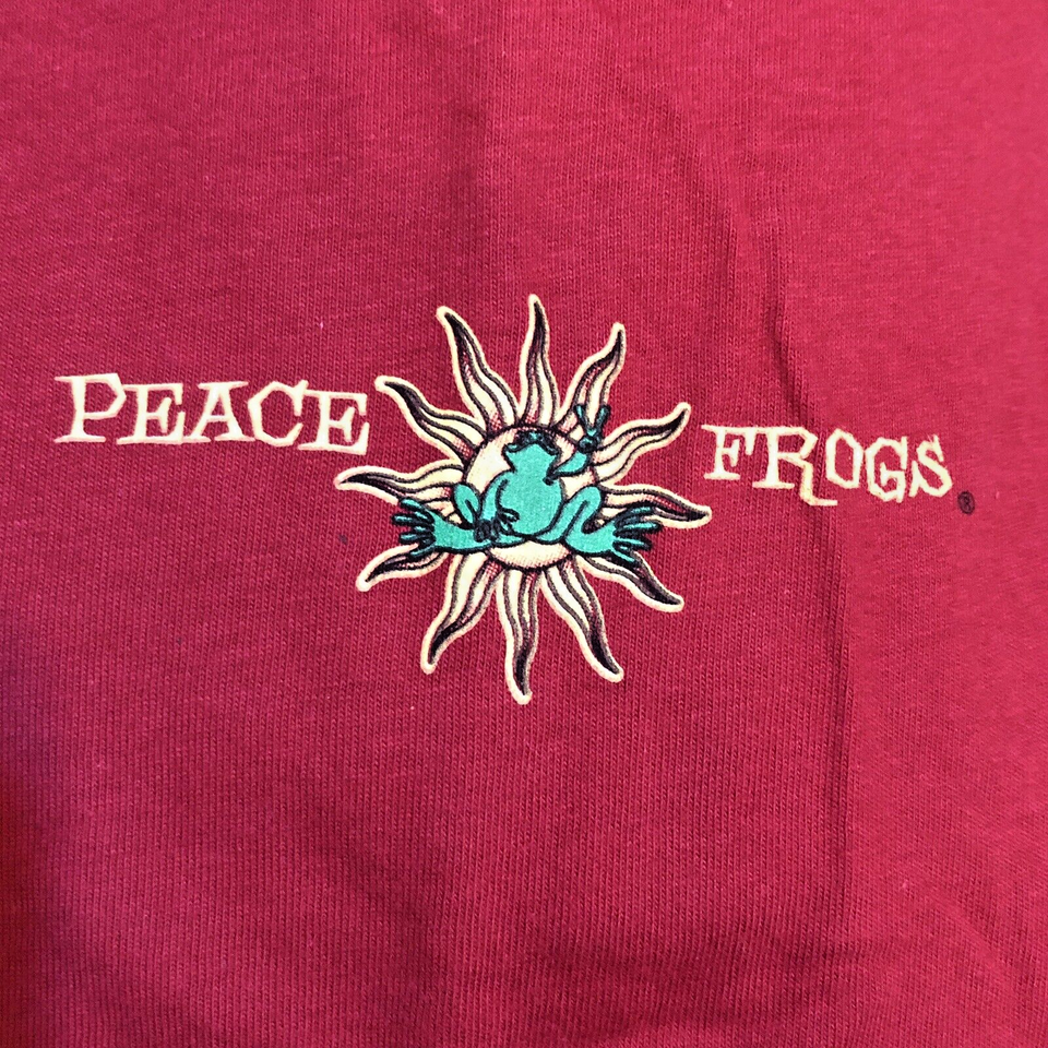 Peace Frogs T-shirt Small S Retired Design Fire Sun Earth Unisex Red | eBay