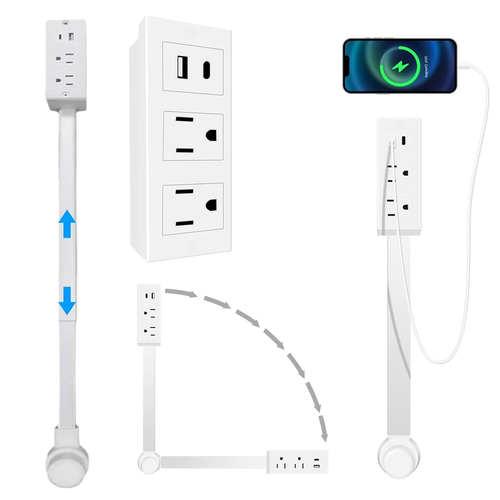 Electric Outlet Extender,Extendable Rotating,USB-A, USB-C, and 2 Ac ...