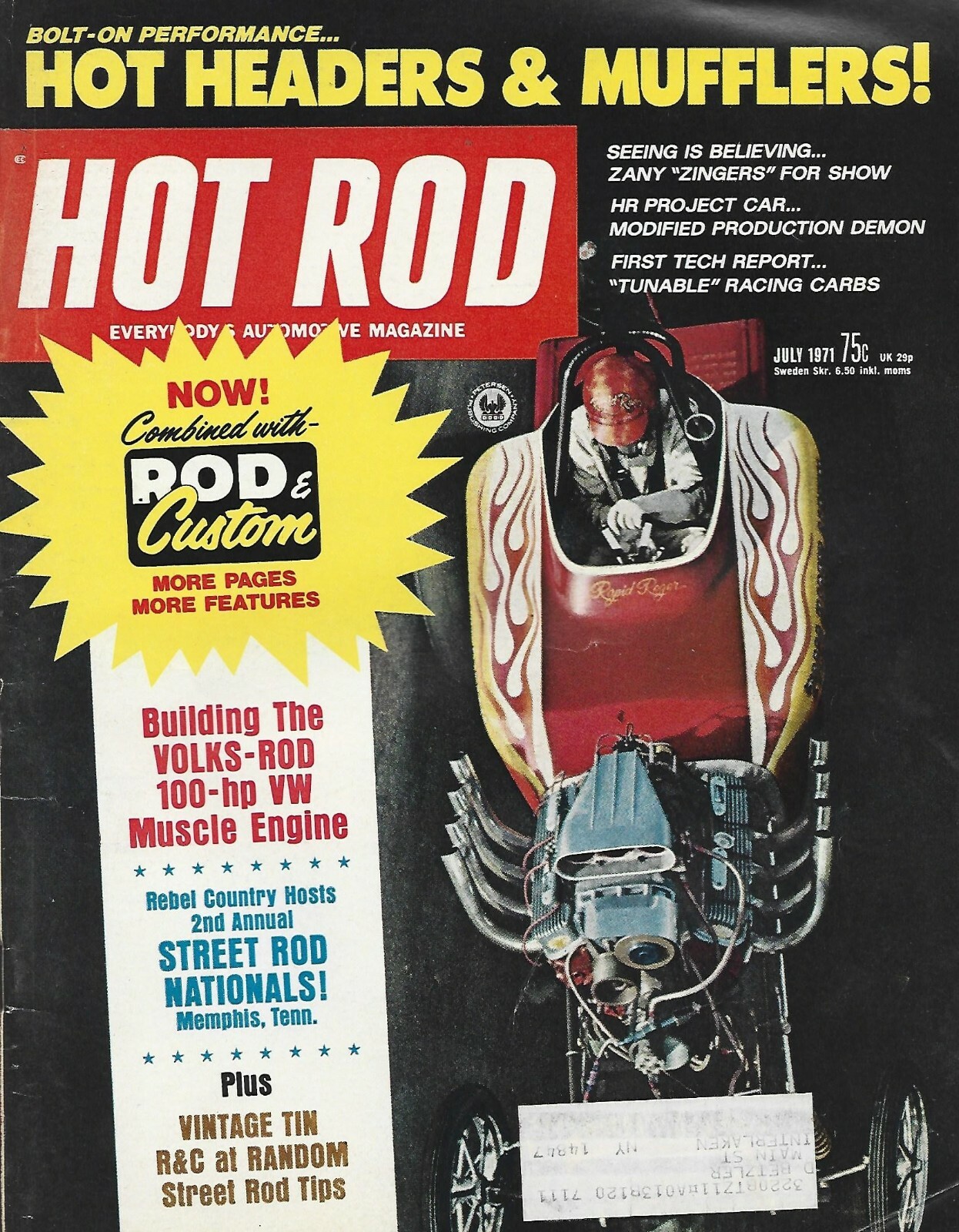 JULY 1971 HOT ROD MAGAZINE HEADERS MUFFLERS RAT MOTOR ROADSTER STREET ...
