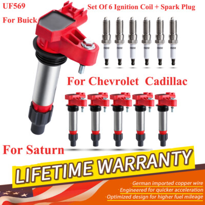 6Pack UF569 Ignition Coil + 41-109 Iridium Spark Plug For GMC Chevrolet ...