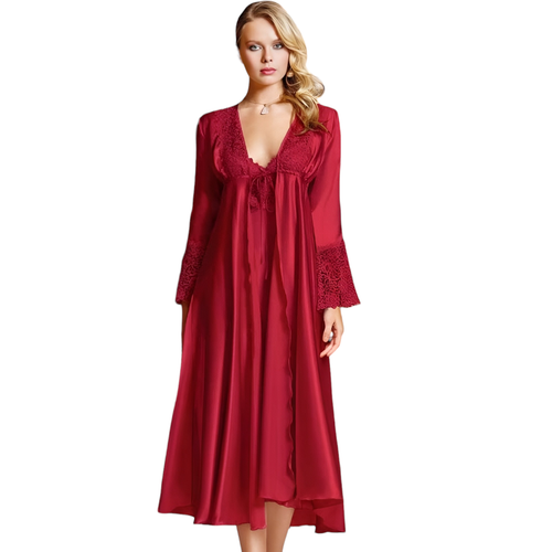 Gorgeous Scarlet Satin and Lace Nightgown and Robe European Products | eBay