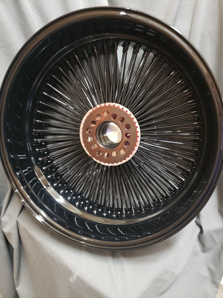 22" 150 Spoke Wire Wheels Powder Coated Gloss Black 8" Wide (RWD) Set of 4