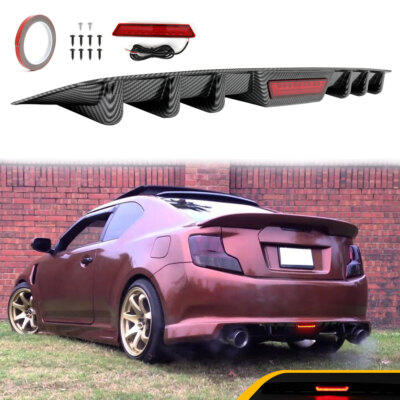 For Scion tC 2005 2016 Carbon Rear Bumper Lip Diffuser w LED Tail Brake ...