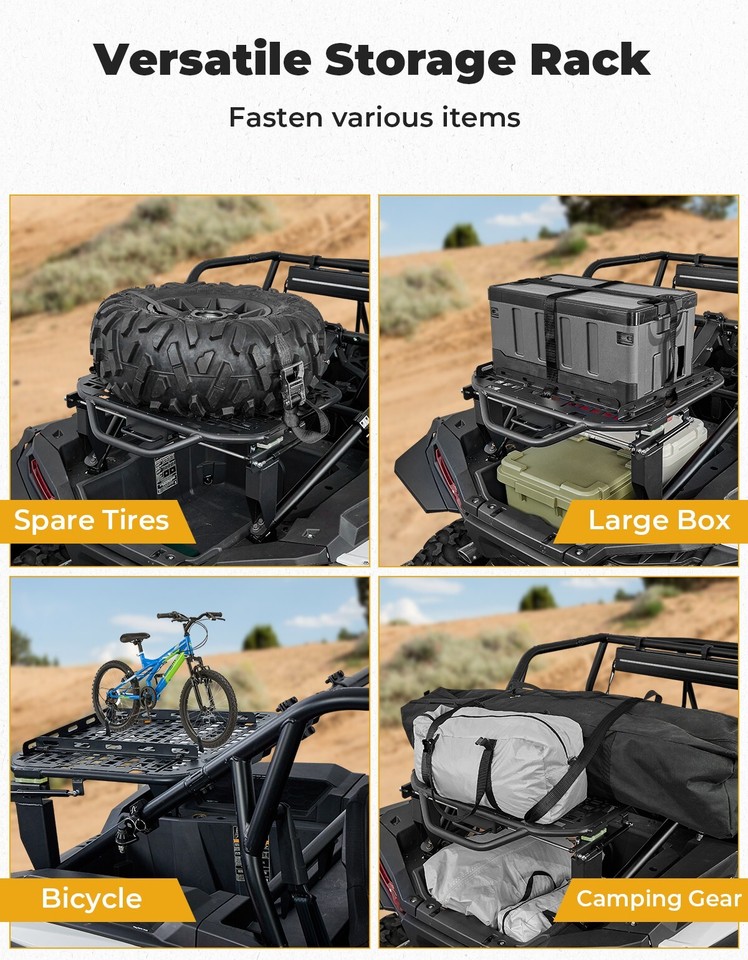 Rear Cargo Rack Pivoting Tire Rack For Polaris RZR XP 1000 / XP 4 1000 ...