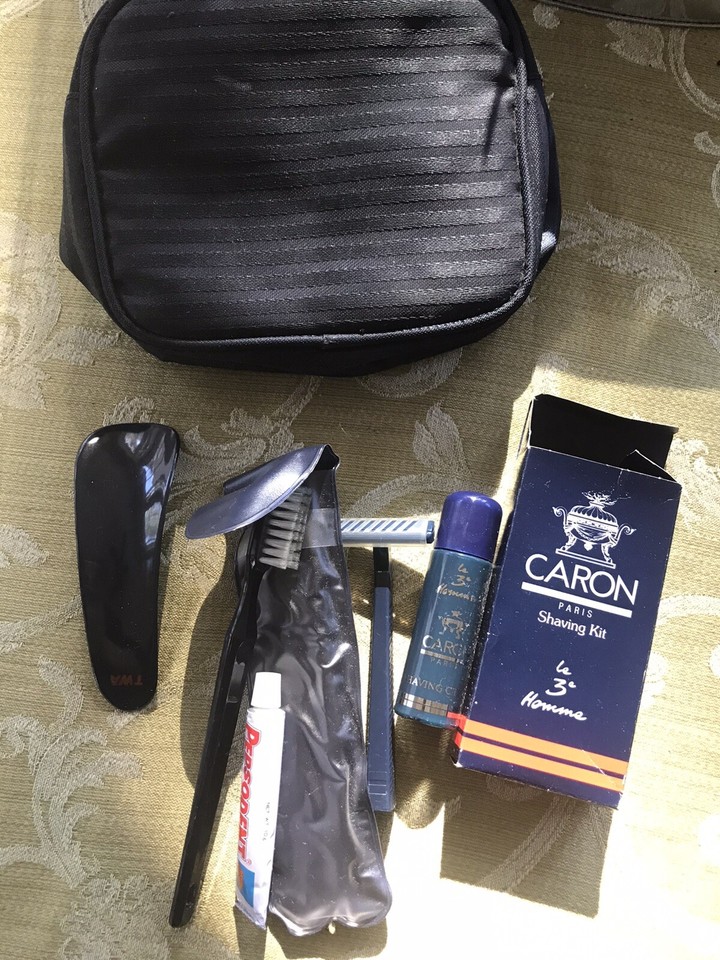 TWA first class men's toiletry set with several items in original ...