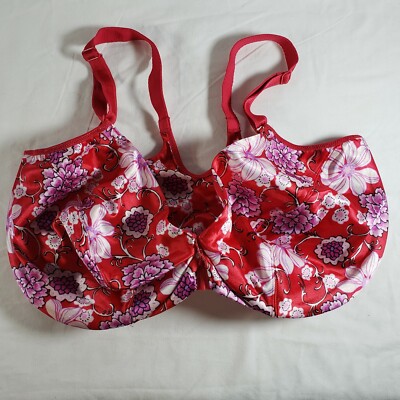 Victoria's Secret Second Skin Satin Unlined Bra 40DD Red Floral Front ...