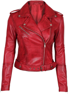 ZM Classic Perfecto Red Real Sheep Leather Jacket Lamb skin | eBay