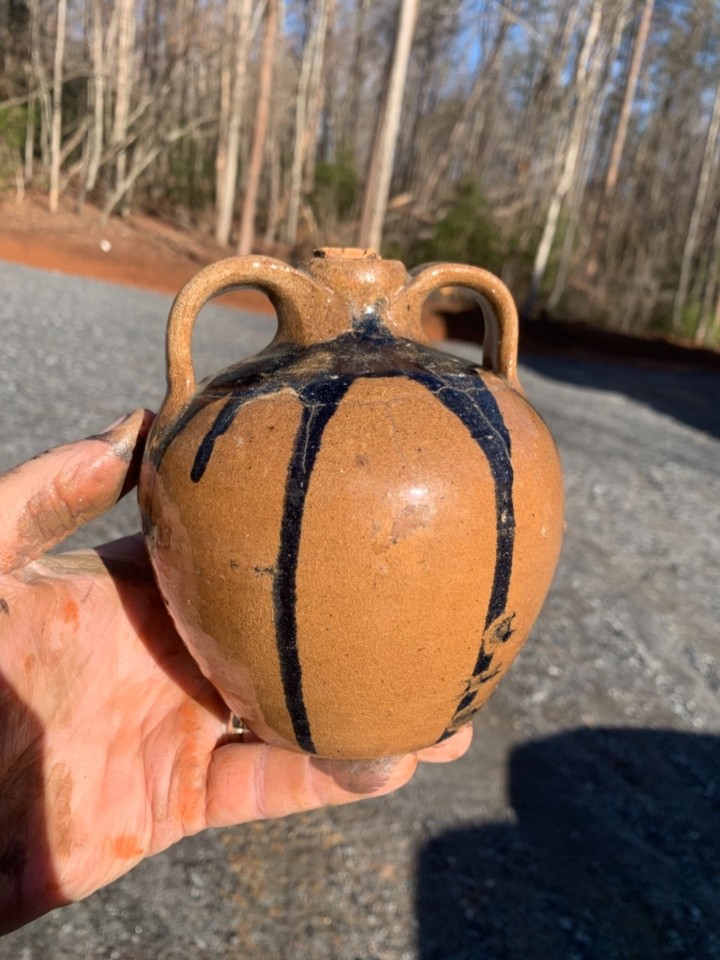NC Jug One Cool two handle small jug cobalt runs North Carolina pottery ...