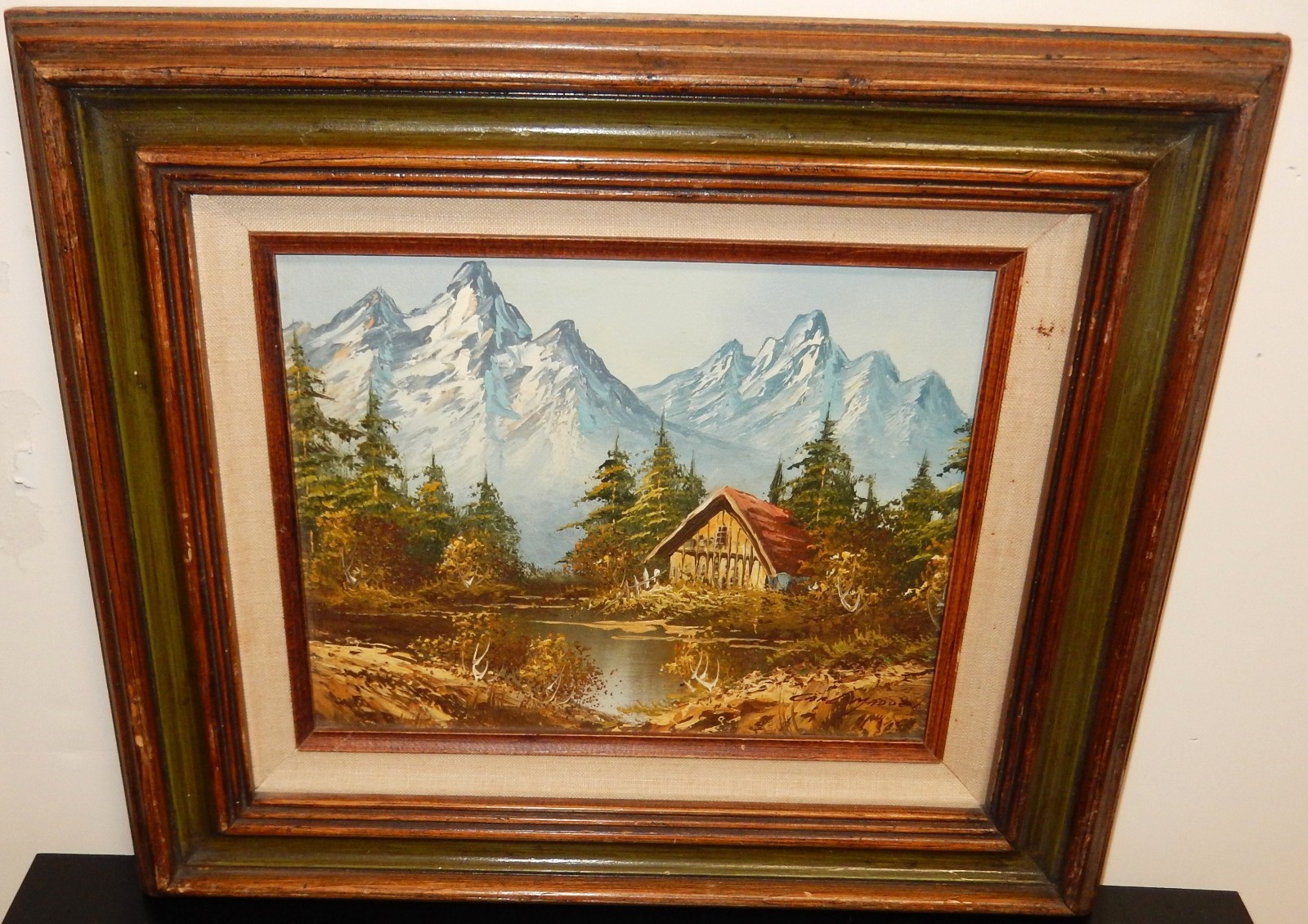 CARL MADDEN ORIGINAL OIL ON CANVAS SNOW MOUNTAIN CABIN RIVER PAINTING ...