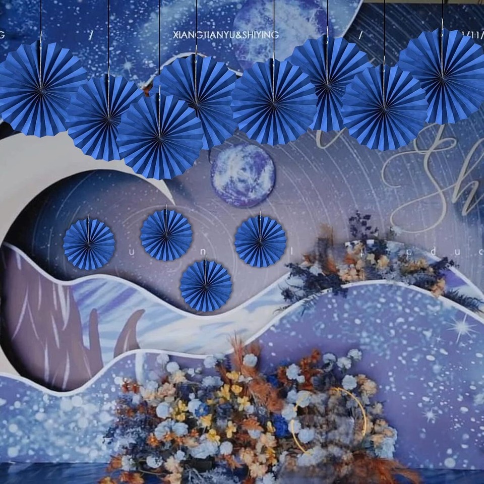 Blue Party Hanging Paper Fans DIY Set，12pcs Set Hanging... | eBay
