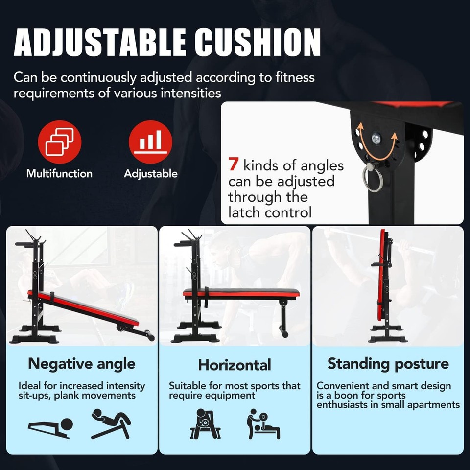 Adjustable Weight Bench with Barbell Rack,Bench Press Folding Workout ...