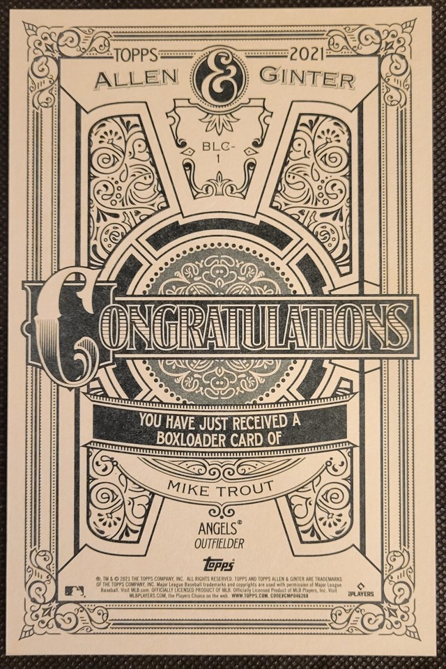 2021 Topps Allen & Ginter MIKE TROUT Oversized BOXLOADER Box Topper BLC ...