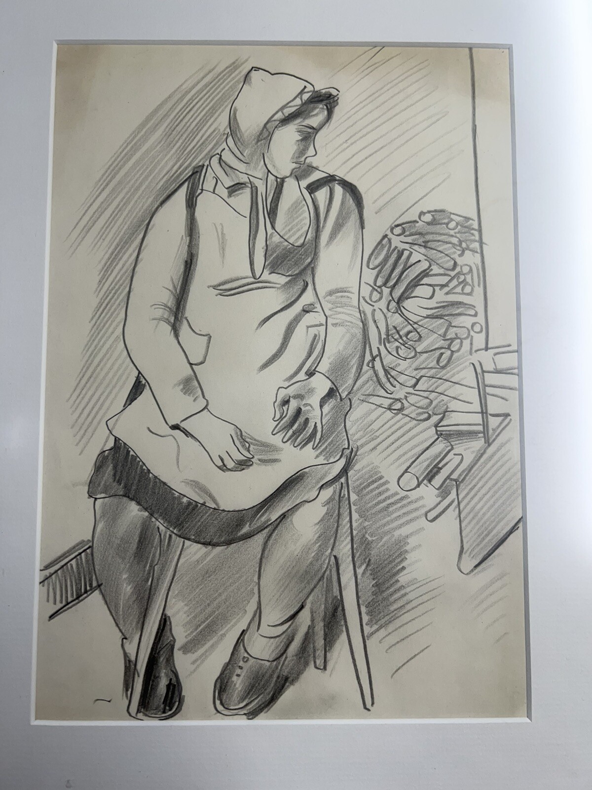 Pencil on Paper Drawing by Rita Roux of Women Sitting On Chair Framed ...