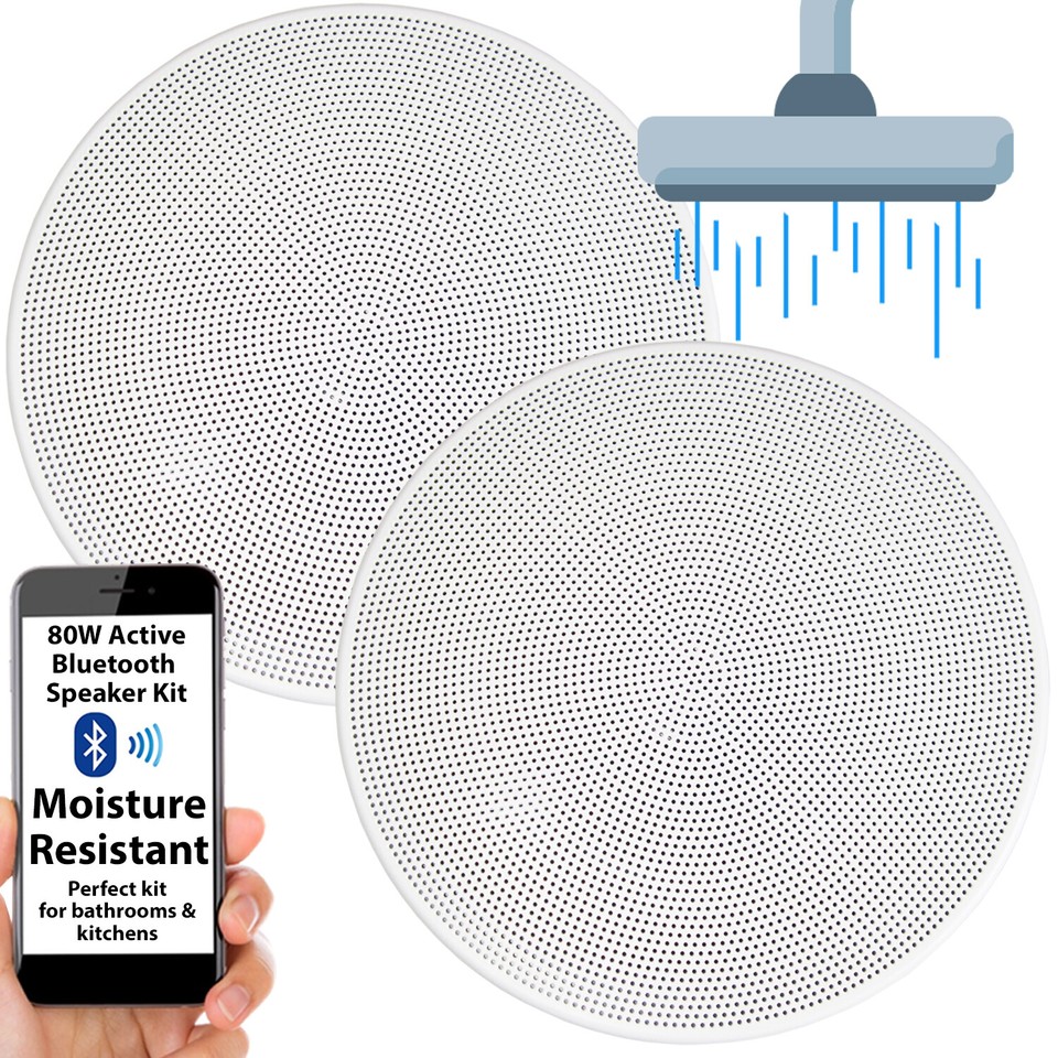 Active Bluetooth Ceiling Speaker Kit 5.25" 80W Moisture Resistant ...