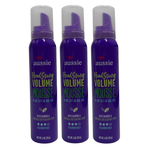 (3) Aussie Headstrong Volume Mousse Maximum Hold 6 oz Level 3 Bamboo ...