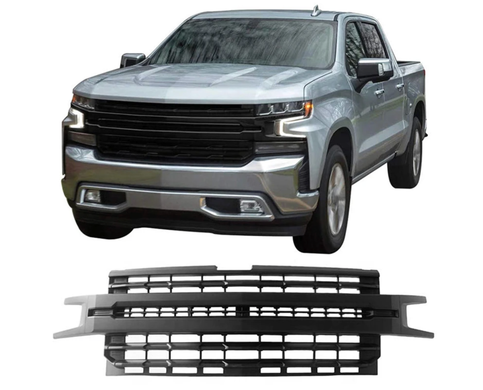 Chevrolet Chevy Silverado 1500 Front Grille Trim Satin Black 2019 2020 ...