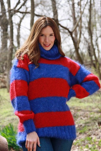 RED & BLUE MOHAIR T-NECK SWEATER | eBay