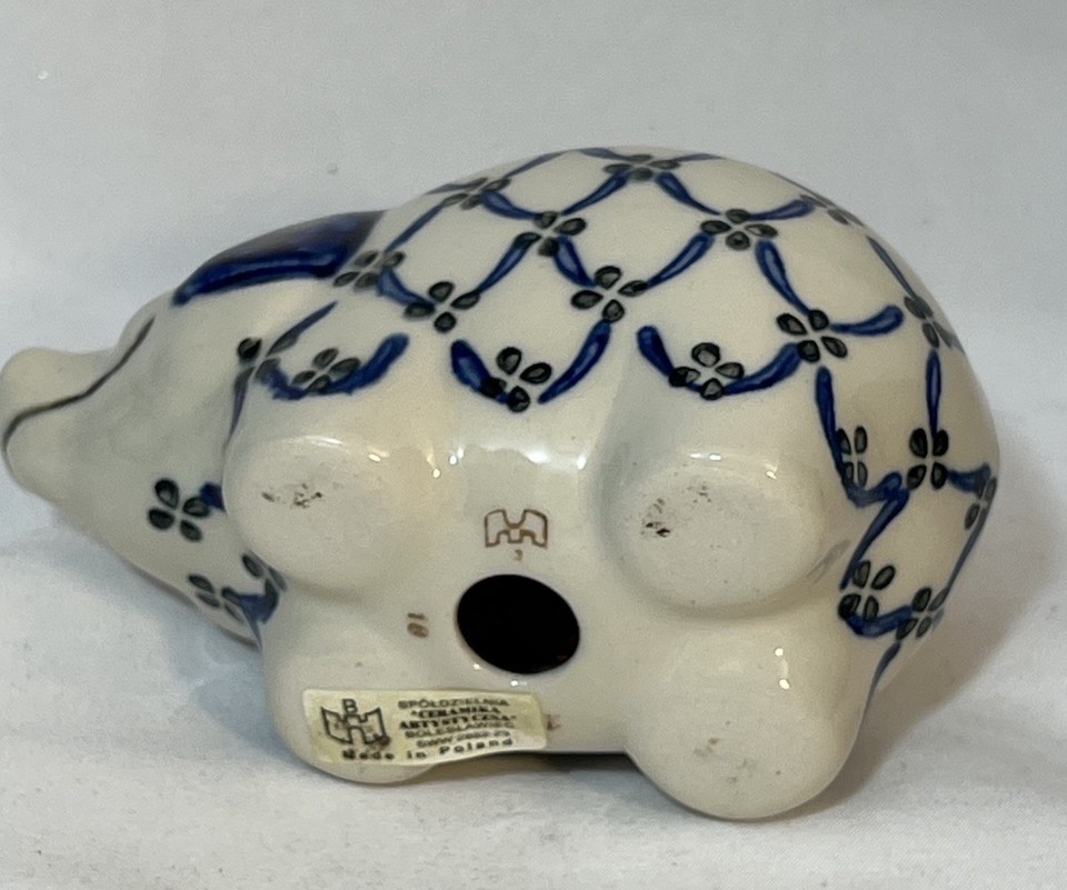 Boleslawiec Polish Pottery Piggy Bank Hand Painted Blue Crosshatch ...