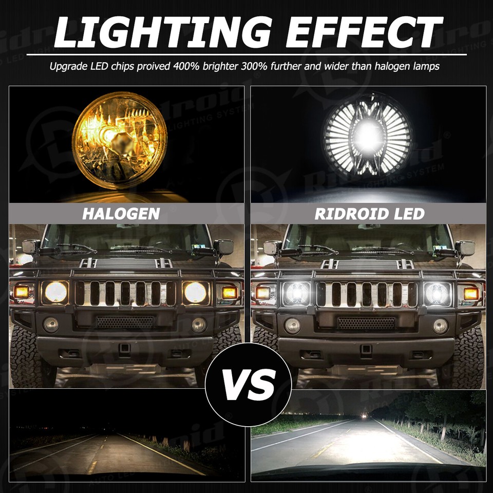 For Hummer H2 H3 H3T 06-10 7" LED Headlights 4" Fog Lights Halo Angel ...