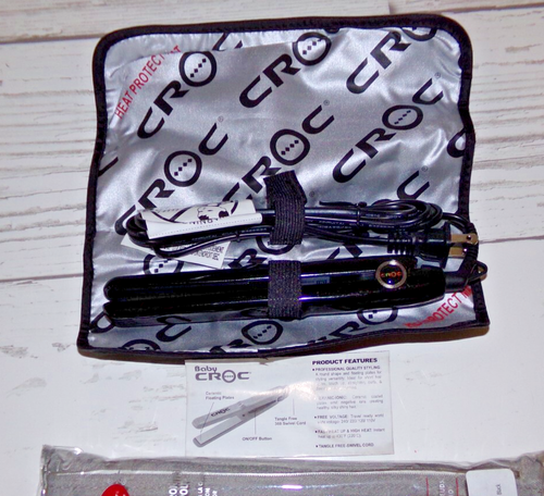 Baby CROC Travel Mini 3/4” Flat Iron Free Voltage Black W/ Heat Proof ...