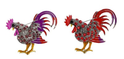Vintage Retro 50's Style Rhinestone Rooster Chicken Brooch Pin Dress ...