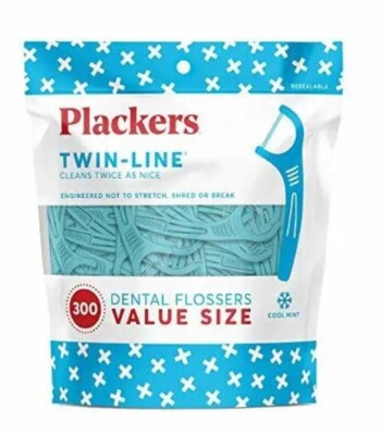 Plackers Twin-Line Dental Floss Picks Cool Mint 300 Count Pack | eBay