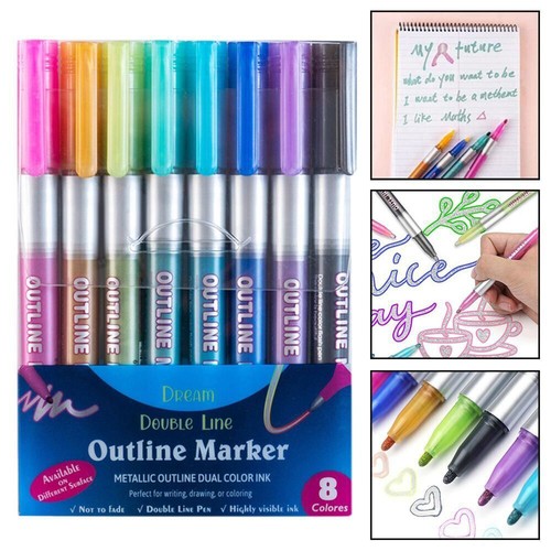 8/12 Colour Double Line Outline Doodle Art Mark Pen for Gift Card ...