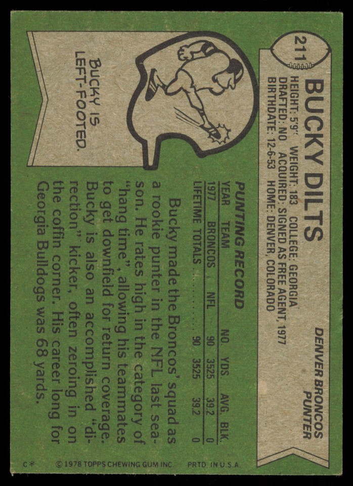 1978 Topps #211 Bucky Dilts RC Denver Broncos | eBay