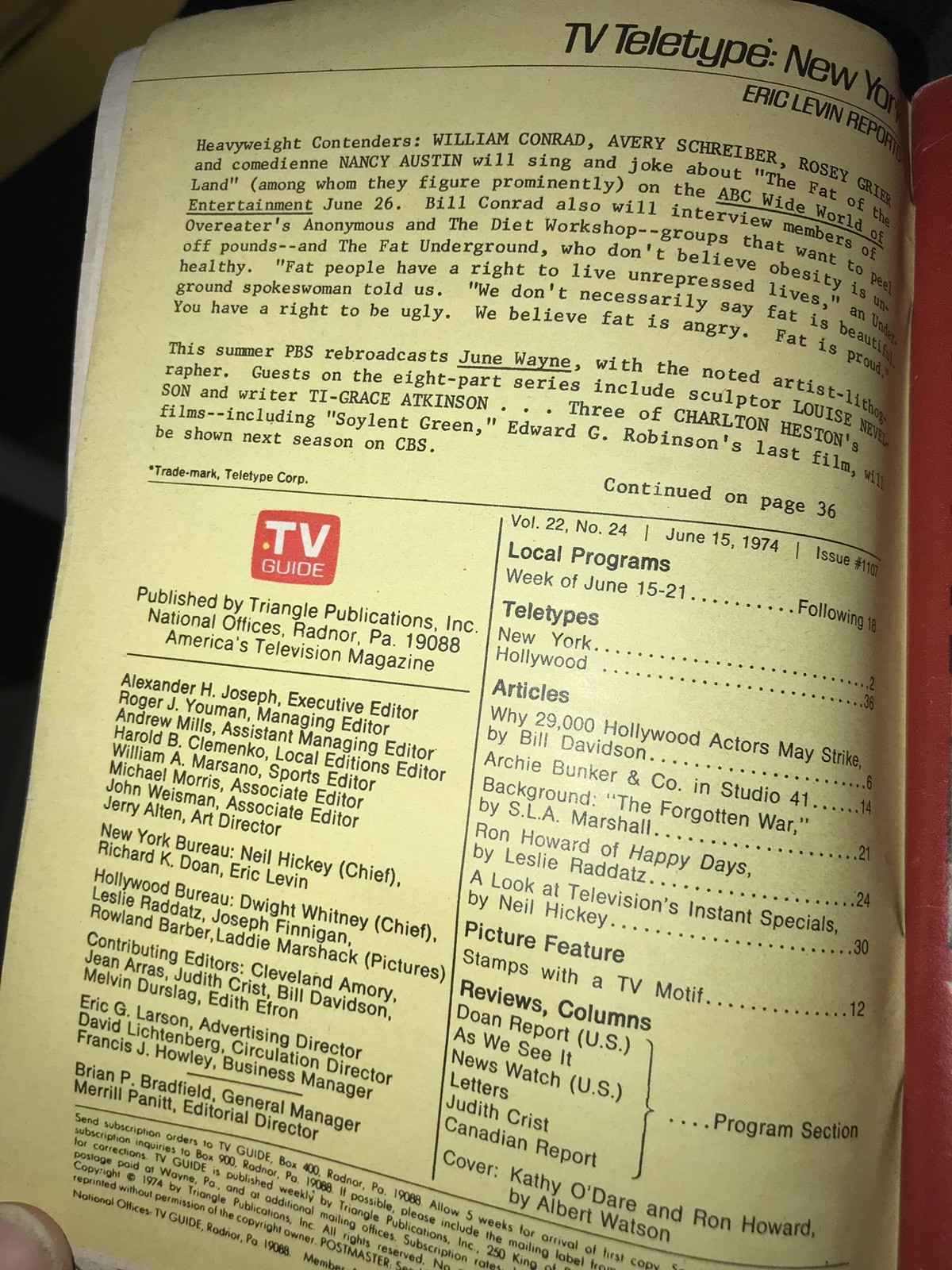 Vintage TV Guide Magazine 1974, Week of June 15-21. Ron Howard, Issue ...