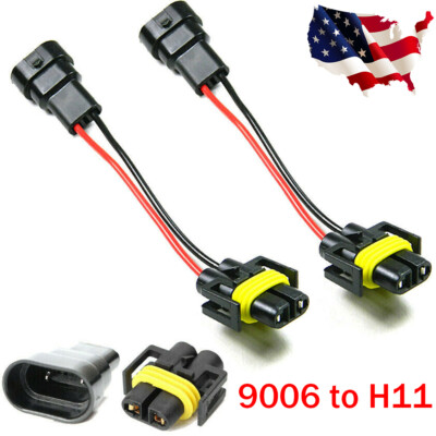 2x 9006 Sockets To H11 Bulbs Adapter Headlight Conversion Wire Pigtail ...