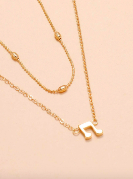 New Boutique Gold Slanted Beamed Eighth Music Note 2 Piece Necklace Set ...