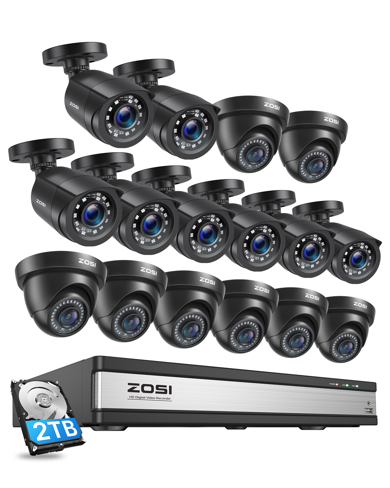 ZOSI H.265+ 16 CH HD Full 1080P Surveillance CCTV DVR Security Camera ...