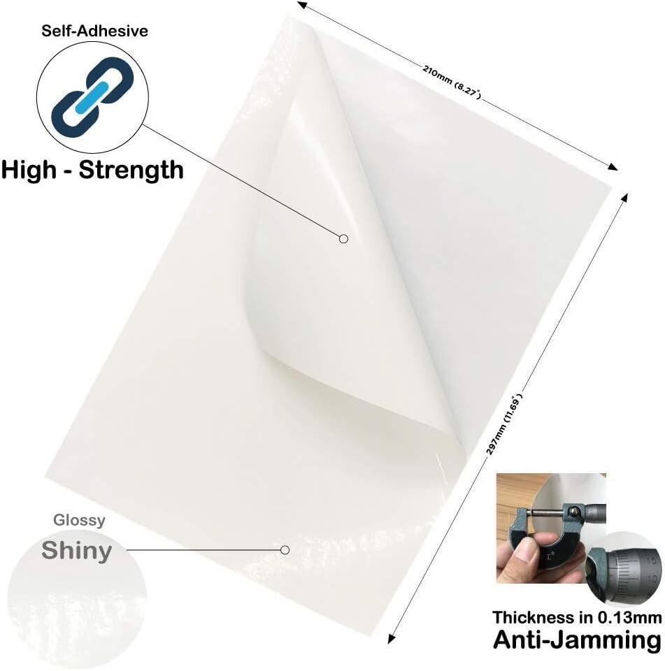 White Vinyl Glossy Self Adhesive A4 Sticker Paper/Label for Inkjet ...