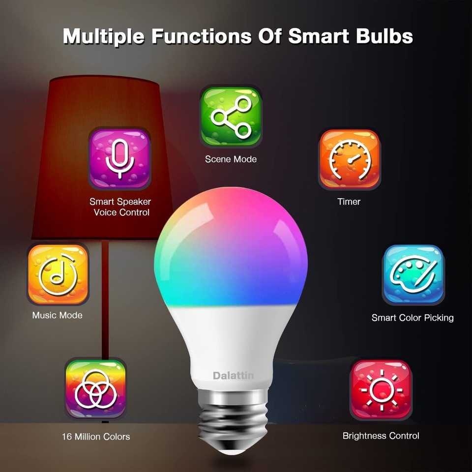 4Pack Wifi Smart Multi-Color LED Lamp Bulb Works with Alexa and Google ...