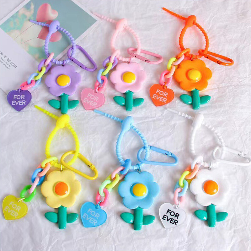 Cute Keychains For Bag Colorful Flower Keychains Mirror Fashion Acrylic ...