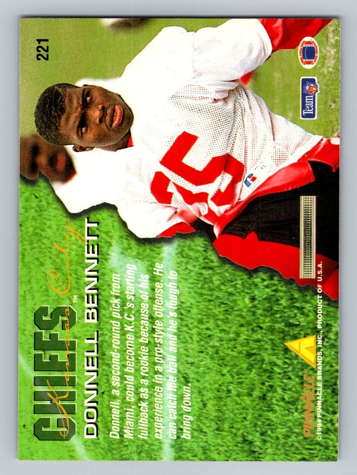 1994 Pinnacle #221 Donnell Bennett RC Rookie Kansas City Chiefs | eBay