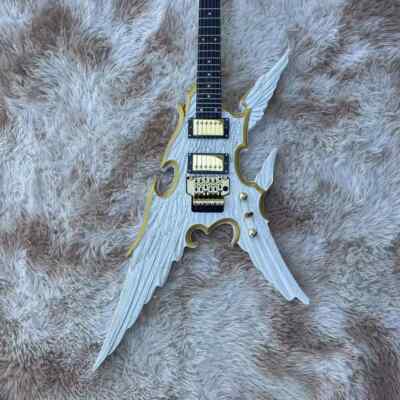 Engraved Angel Wings 6-string Split Electric Guitar, White Body with ...
