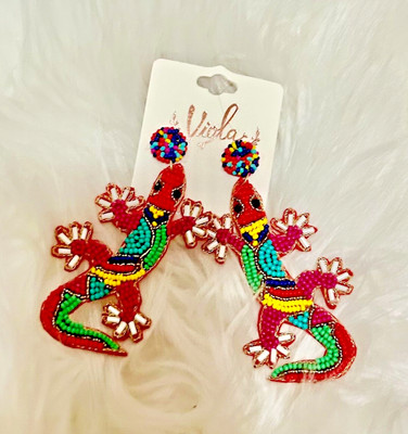 Multi Color Long Salamander Seed Bead Felt Earrings | eBay