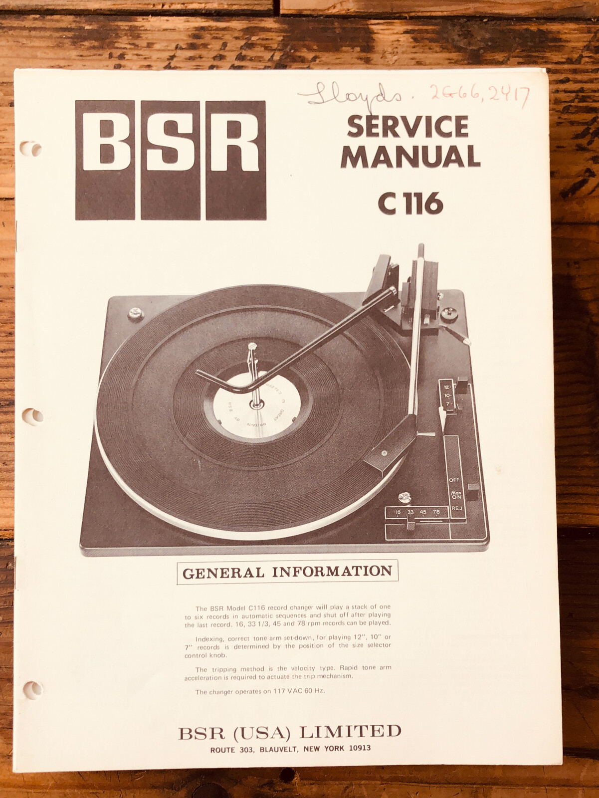 BSR C116 C-116 Record Player /Turntable Service Manual *Original* | eBay