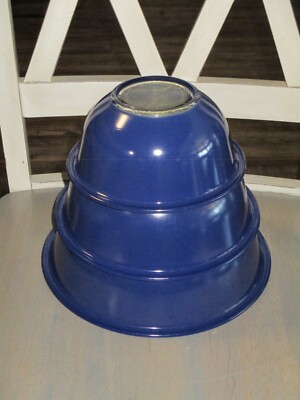 Vintage pyrex bowls clear bottom blue mixing bowl set 322 323 325 NIce ...