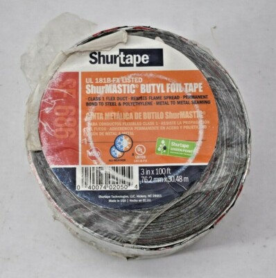 Shurtape UL 181B-FX Flame Resist Shurmastic Butyl Foil Tape Roll 3" x ...