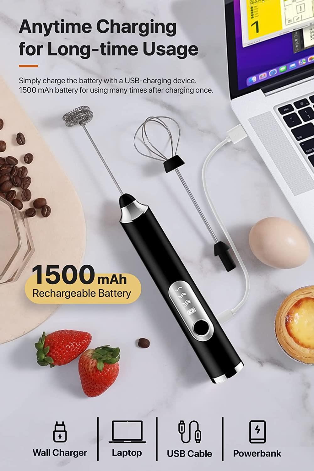 Rechargeable Electric Milk Coffee Frother Whisk Egg Beater Handheld ...