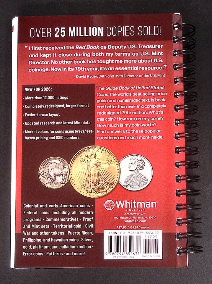 2026 Whitman Red Book U.S. Coins 79th Edition Spiral Price Guide ...