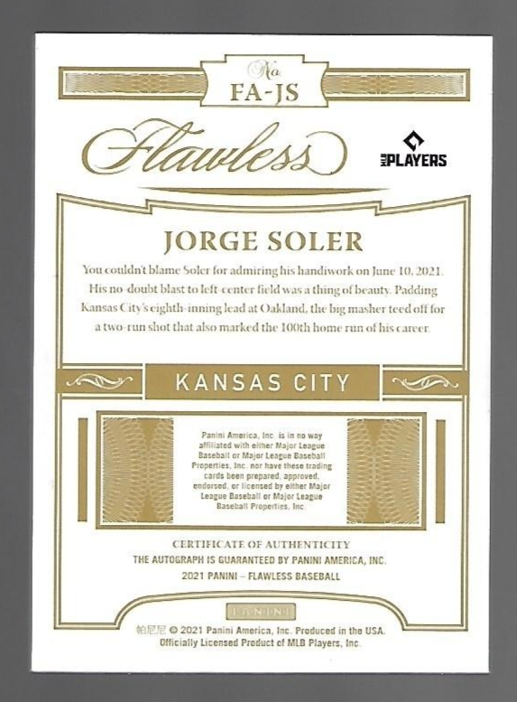 Jorge Soler 2021 Panini Flawless Signatures Autograph Auto 6/7 👍 | eBay
