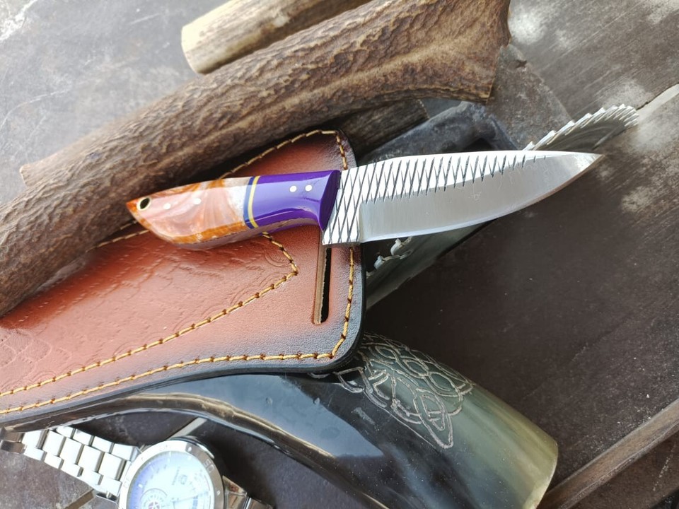 CUSTOM HANDMADE RASP STEEL SKINNING HUNTING KNIFE WITH RESIN HANDLE ...