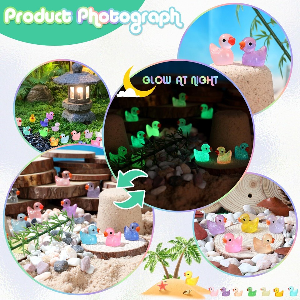 225PCS Mini Ducks Glow in The Dark Ducks Mini Resin Ducks Luminous Tiny ...
