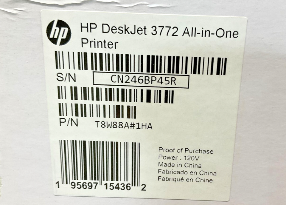 HP DeskJet 3772 AiO Wireless Inkjet Printer T8W88A ️️ ️️ NEW! SEALED ...