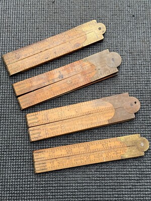 4 VINTAGE BOXWOOD & BRASS RULERS | eBay