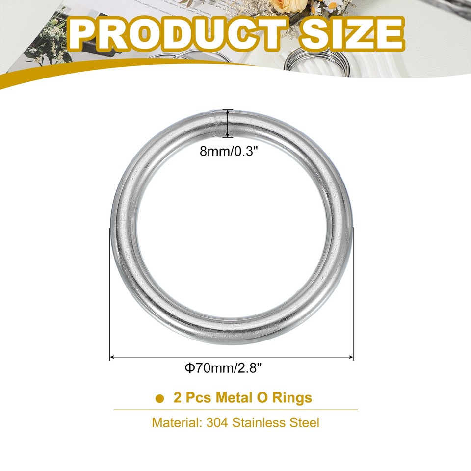 2 Pcs 2.8" Metal O Ring, 304 Stainless Steel Welded O Rings 8x70mm | eBay